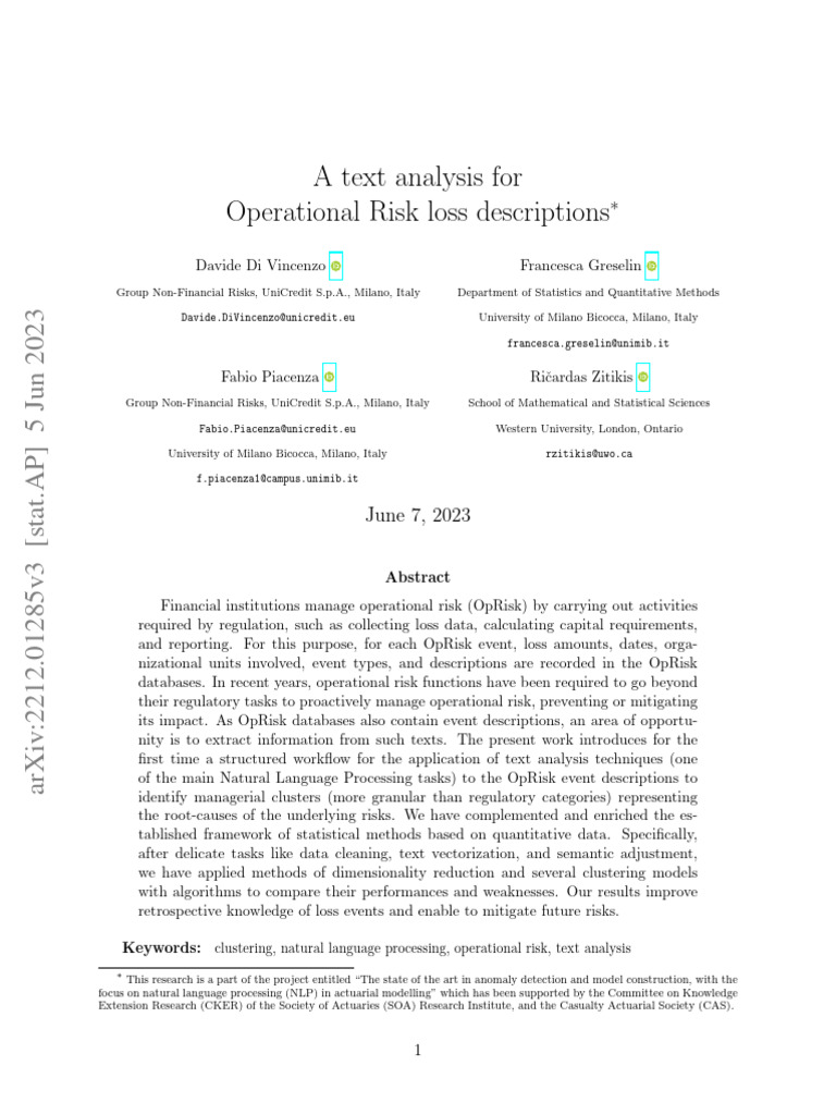 A Text Analysis For Operational Risk Loss Descriptions | PDF