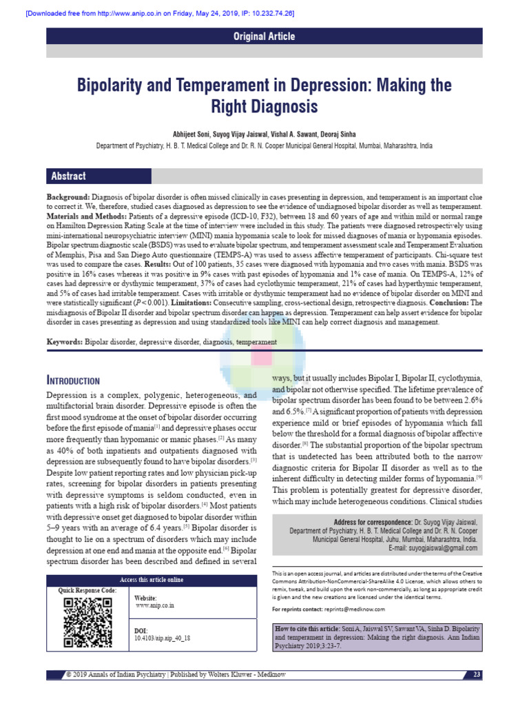 Bipolarity and Temperament in Depression Making TH | PDF | Bipolar ...