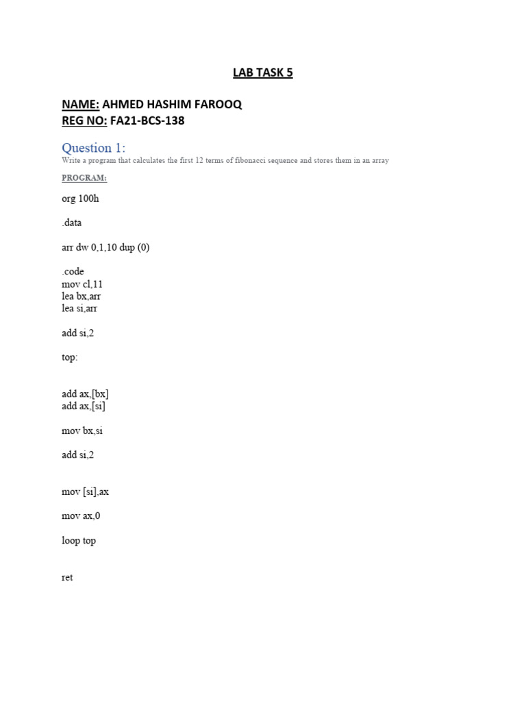 Assembly 8086 Codes | Download Free PDF | Computer Programming | Computer Engineering
