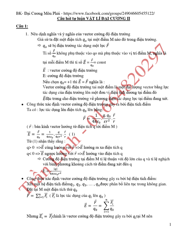 Vat Ly Dai Cuong 2 Cau Hoi Tu Luan Vat Li Dai Cuong 2 [Cuuduongthancong ...