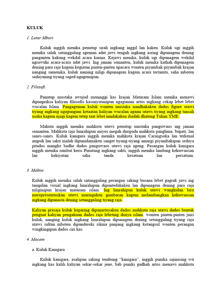 Pakaian Adat Jawa Kuluk | PDF