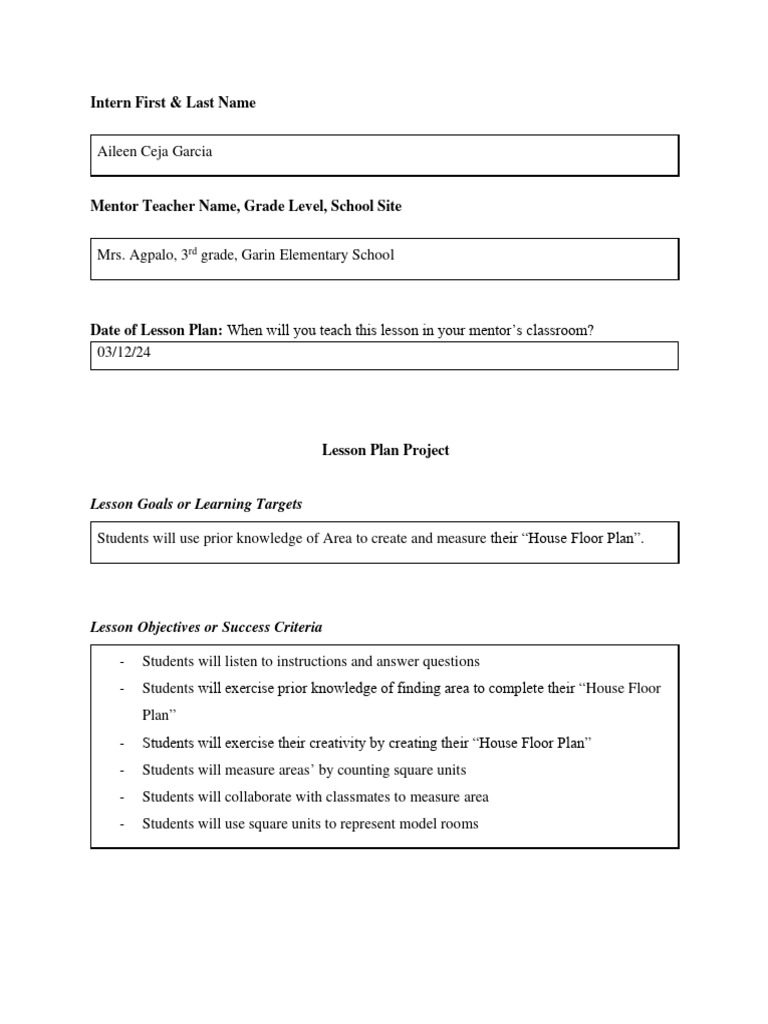 Internship Ccss Lesson Plan 03 | PDF | Lesson Plan | Mentorship