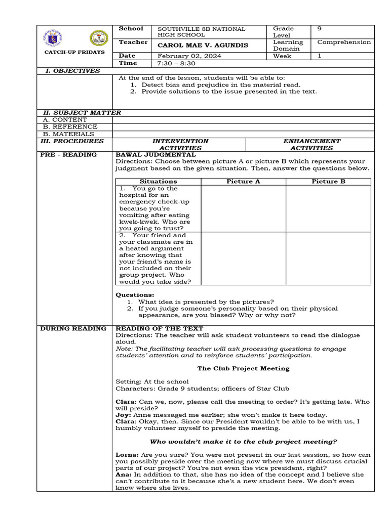 Catch Up Fridays g9 English Feb 02 | Download Free PDF | Cognitive Science | Human Communication