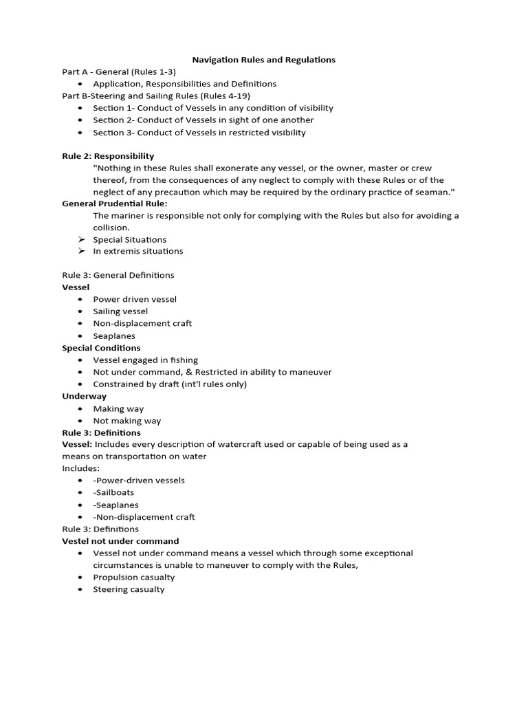 Navigation Rules for Vessels Explained | PDF