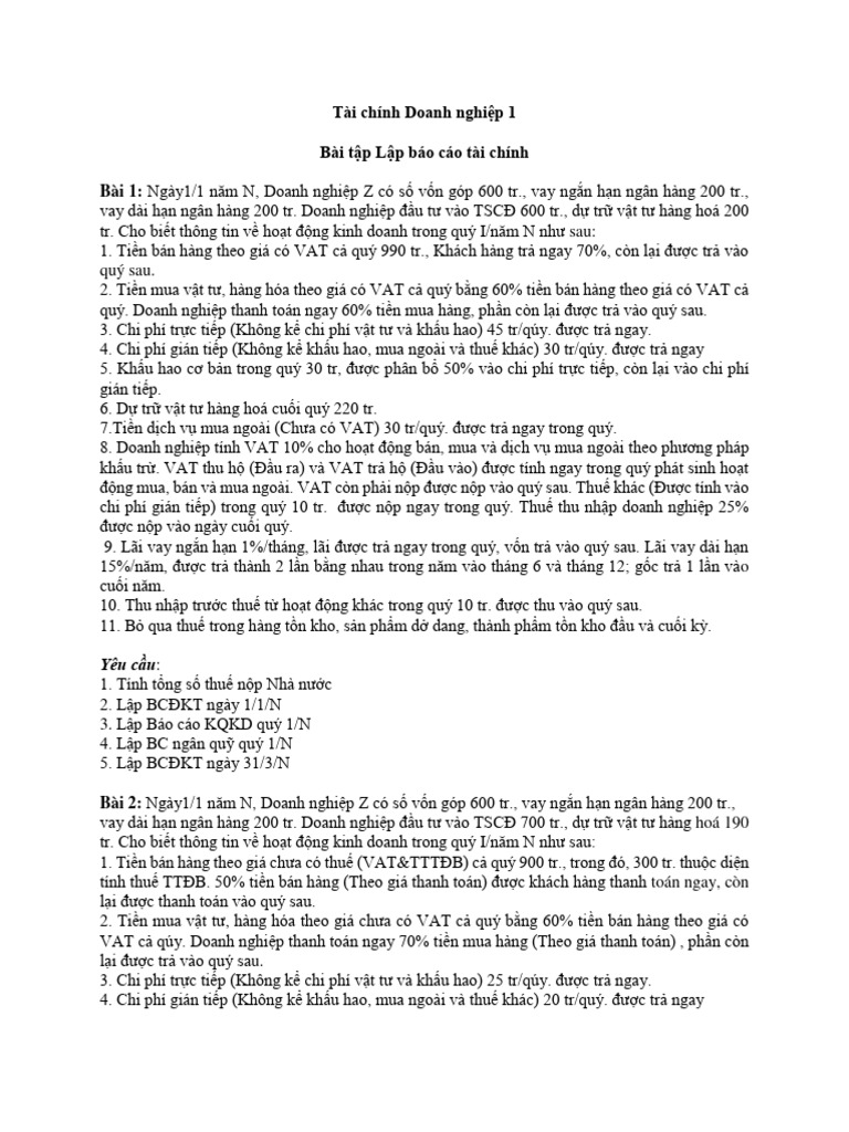 Bài tập lập BCTC TCDN1 | PDF