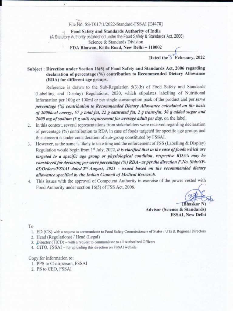 Fssai Rda 2022 | PDF