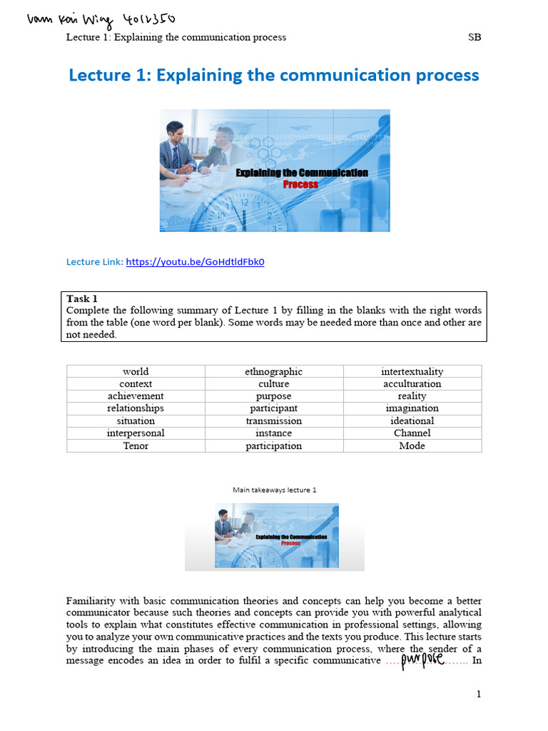 Exercises Lecture 1 (SB) | PDF | Communication | Job Interview
