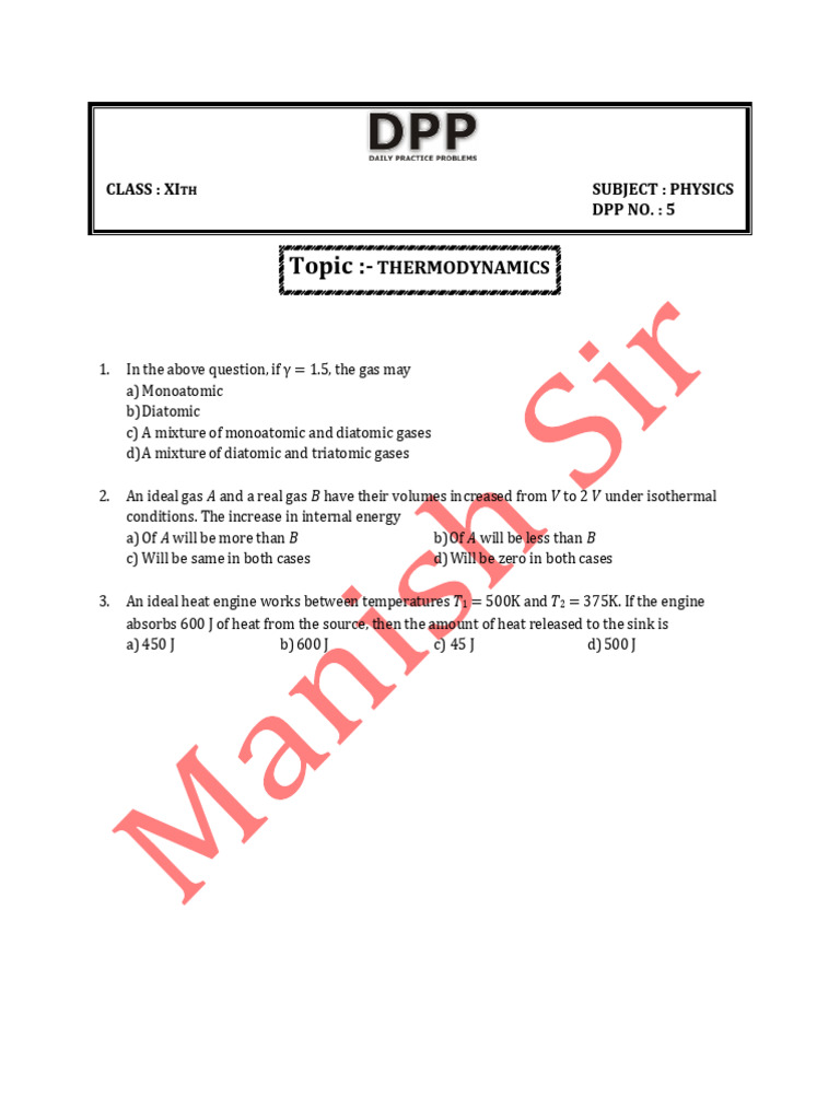 Thermodynamics DPP 5 | PDF | Gases | Heat
