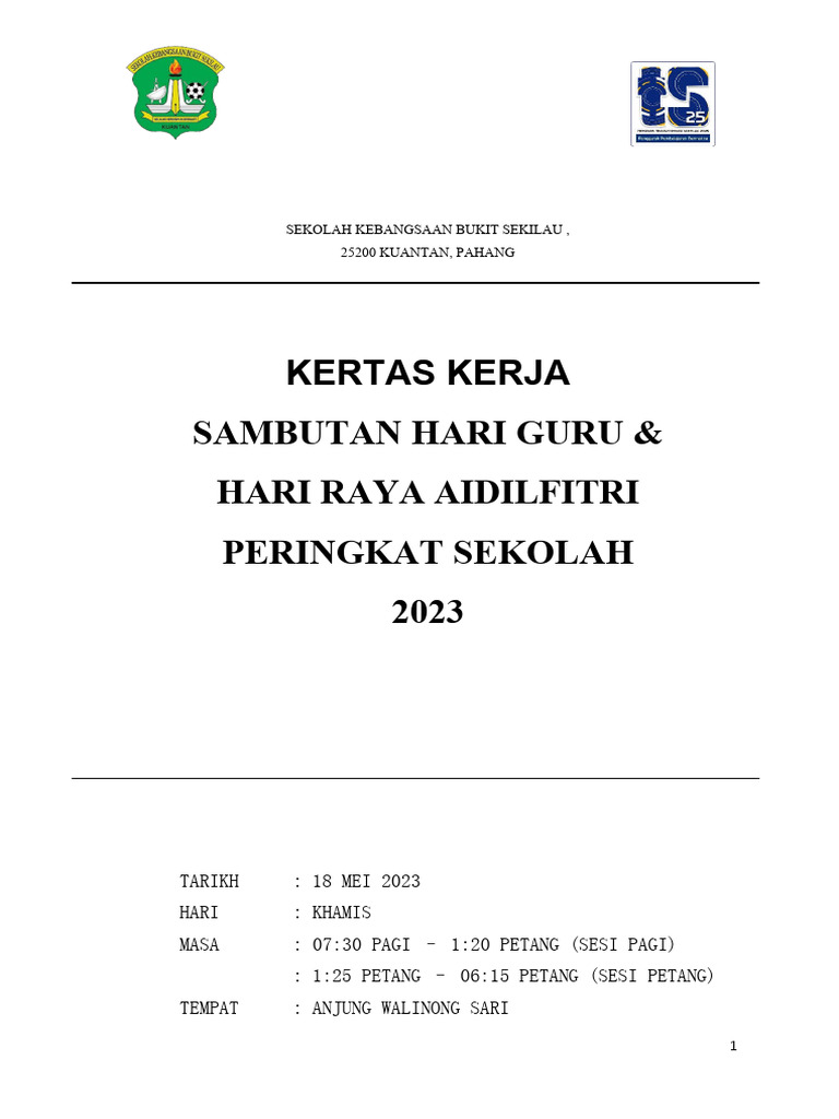 KK Sambutan Hari Guru Raya 2023 | PDF