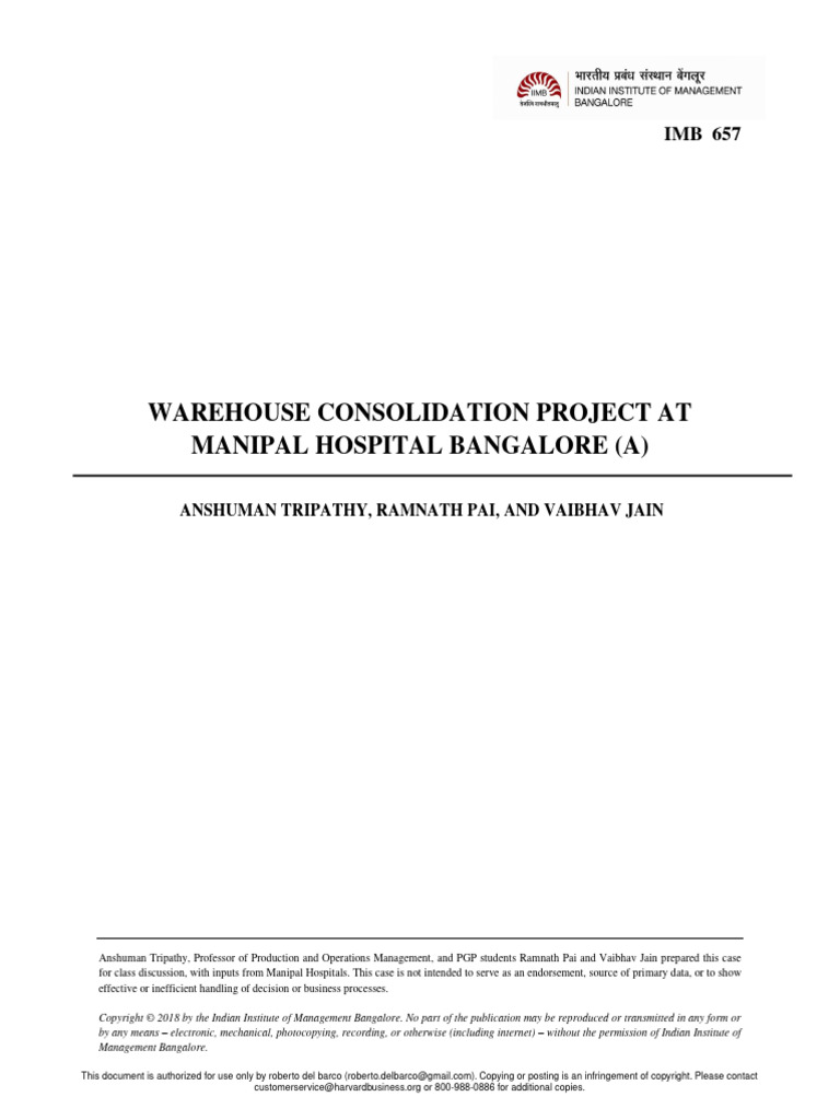 Caso 6. (2018) - Warehouse Consolidation Project at Manipal Hospital ...