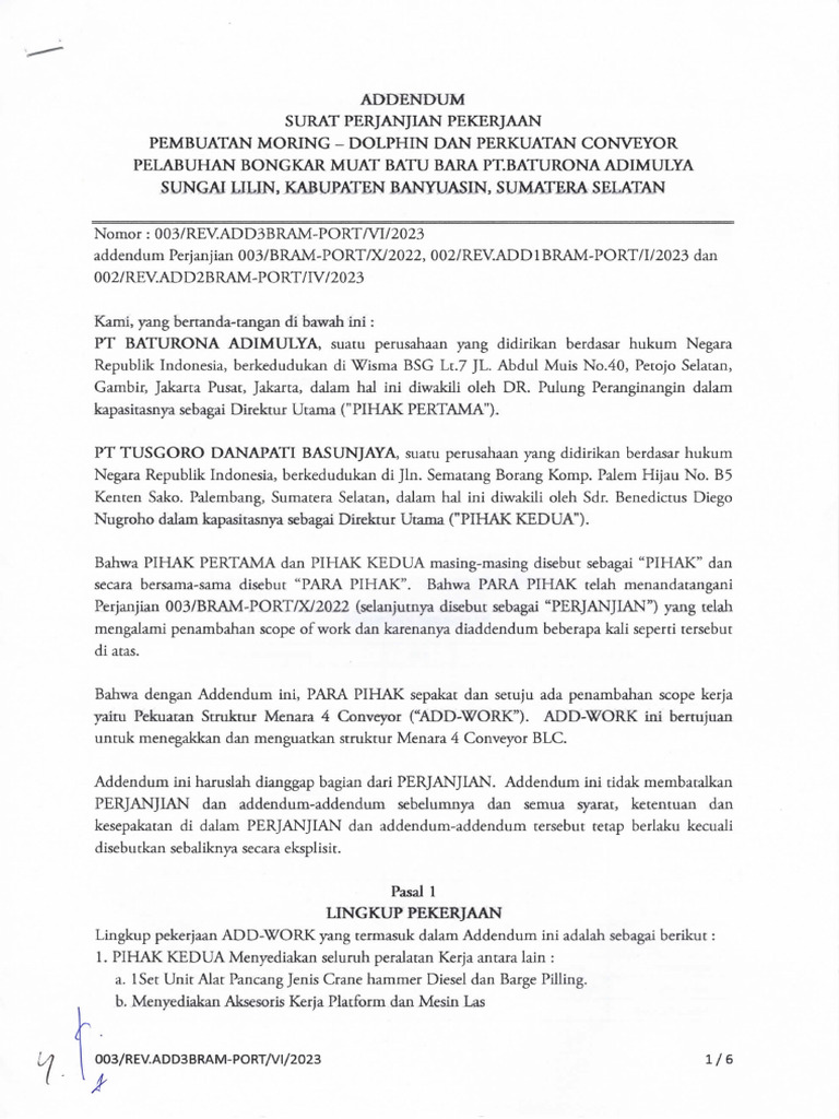 SPK ADENDUM 2 TUSPATIJAYA PT BRAM JUNI 2023 | PDF