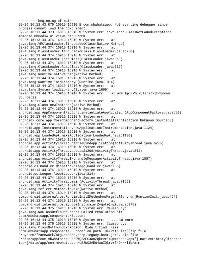 WhatsApp Debugger and Class Errors | PDF