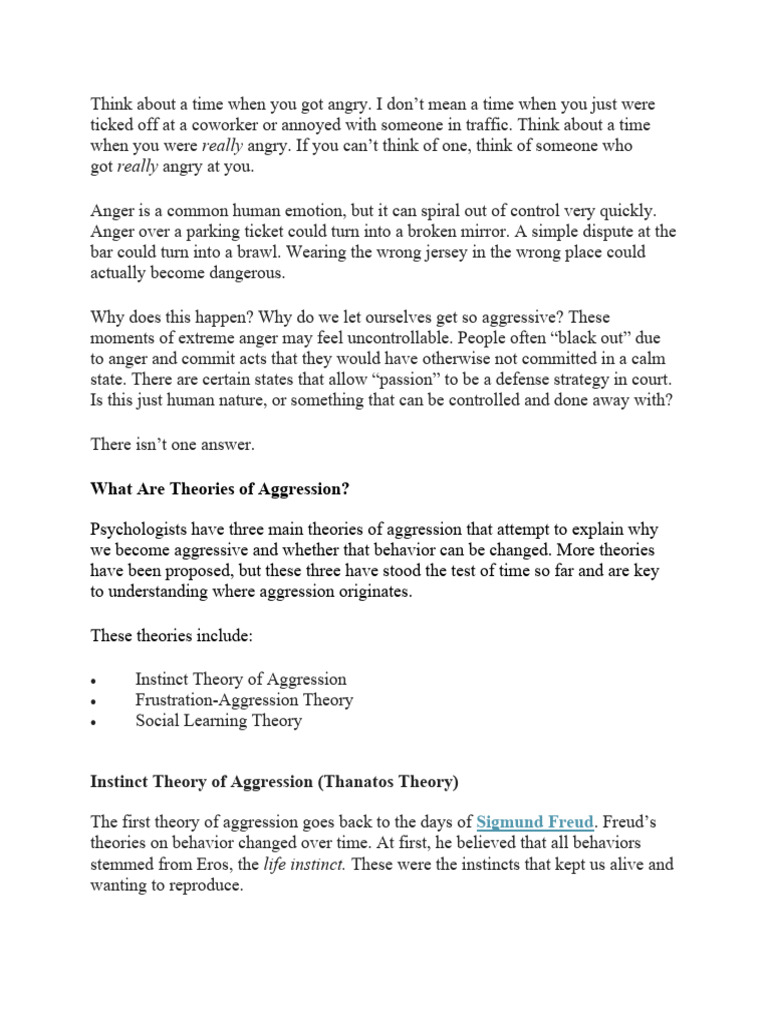 THeories of Aggression | PDF | Self-Improvement | Wellness