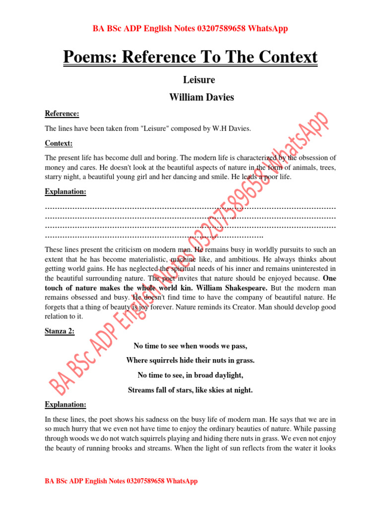 BA ADA Part 1 Poems Plays Reference To The Context Notes | PDF | Anger