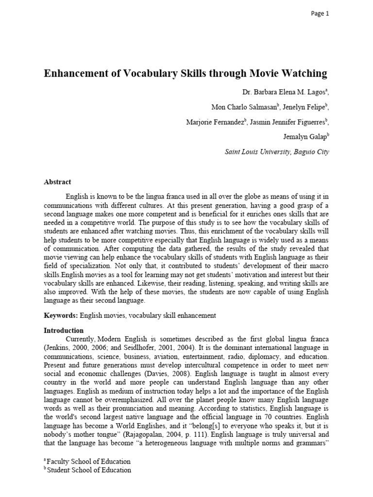 Enhancement of Vocabulary Skills Through Movie Watching | PDF ...