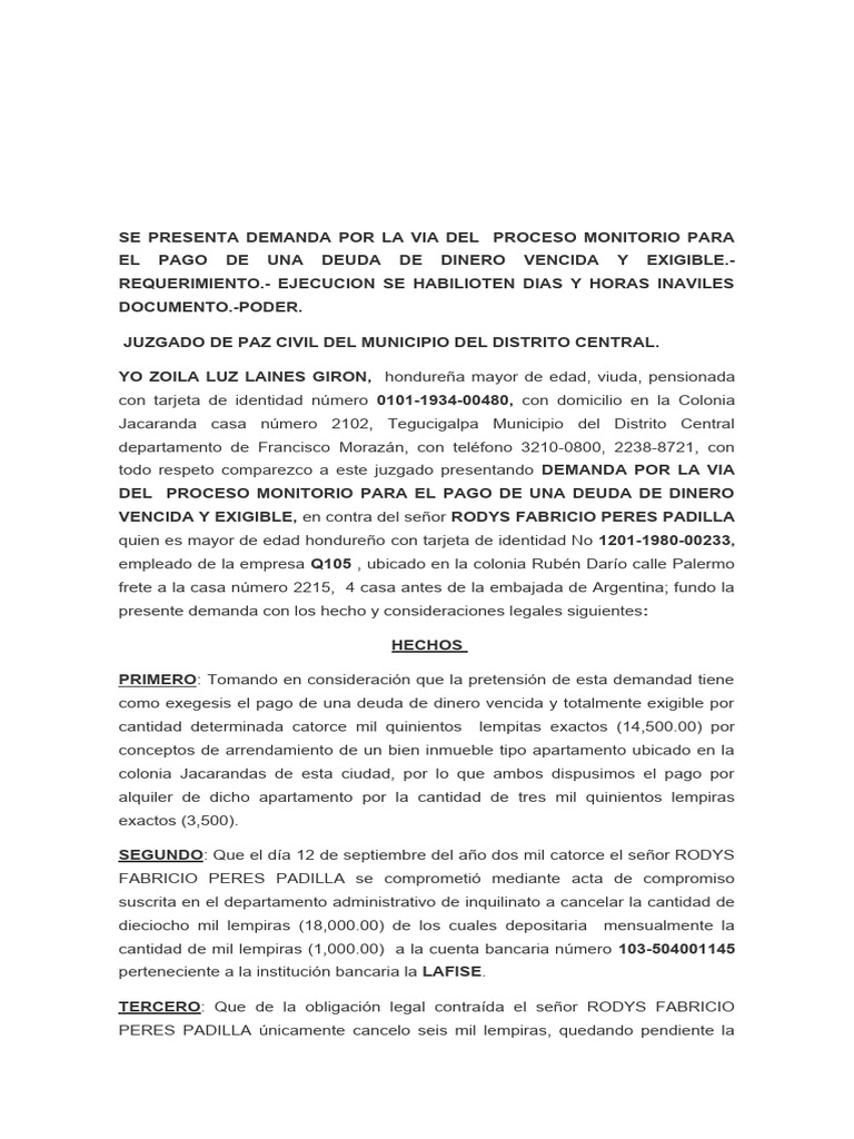 Demanda de Pago de Deuda - Lista | PDF | Honduras | Gobierno