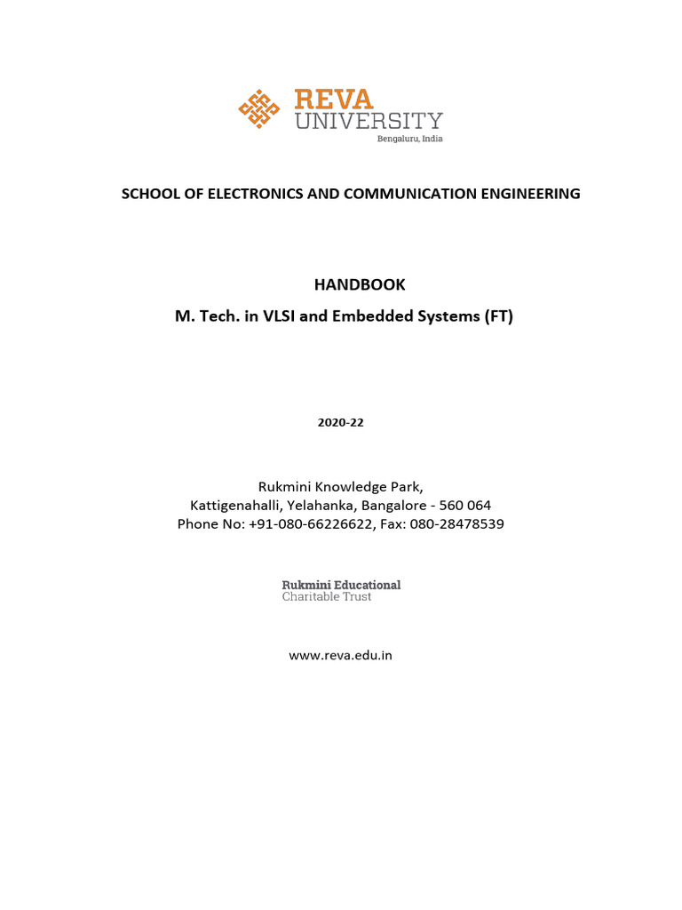 School of Electronics and Communication Engineering: Handbook M. Tech. in VLSI and Embedded ...