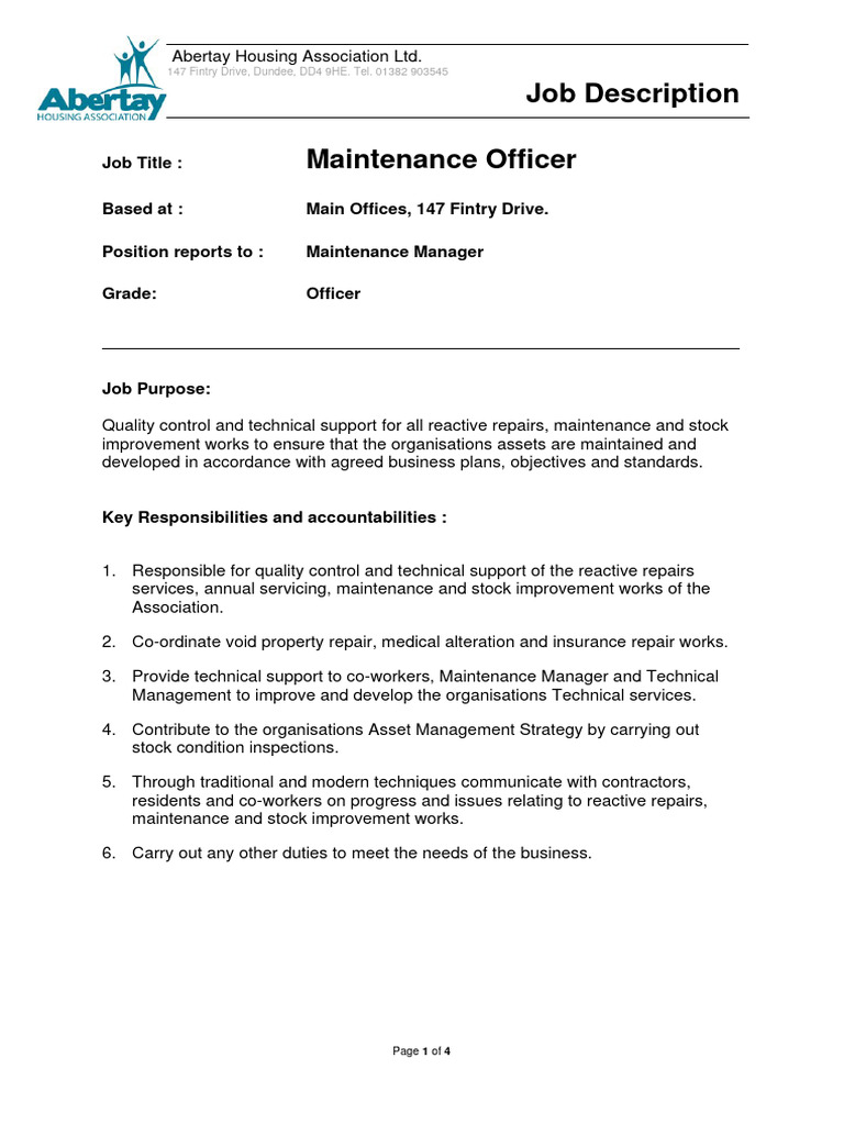 Maintenance Officer Job Responsibilities | PDF | Leasehold Estate ...