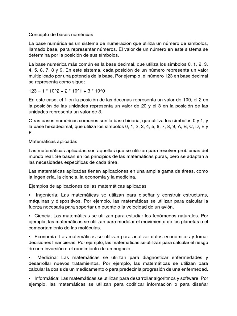 (DIEGO)concepto de bases numéricas y un concepto sobre matemáticas aplicadas | PDF