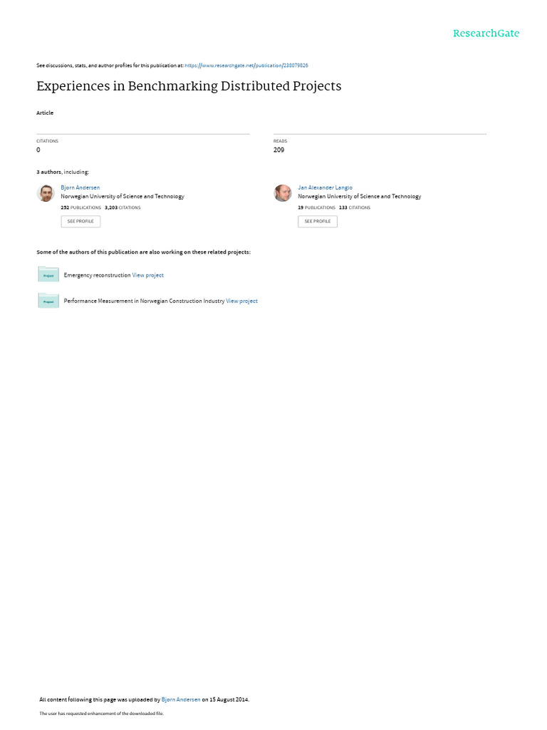 Experiences in Benchmarking Distributed Projects | PDF