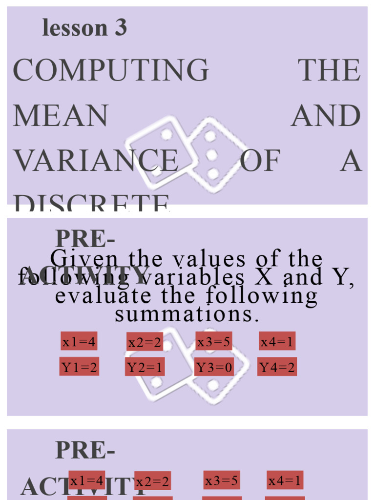 LESSON 3-Computing Mean and Variance of Discrete Random Variable | PDF | Standard Deviation ...