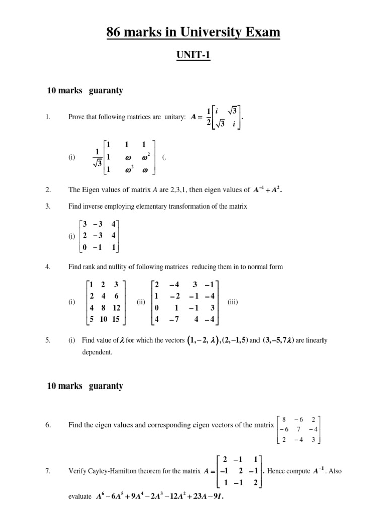 86 Marks | PDF | Matrix (Mathematics) | Eigenvalues And Eigenvectors