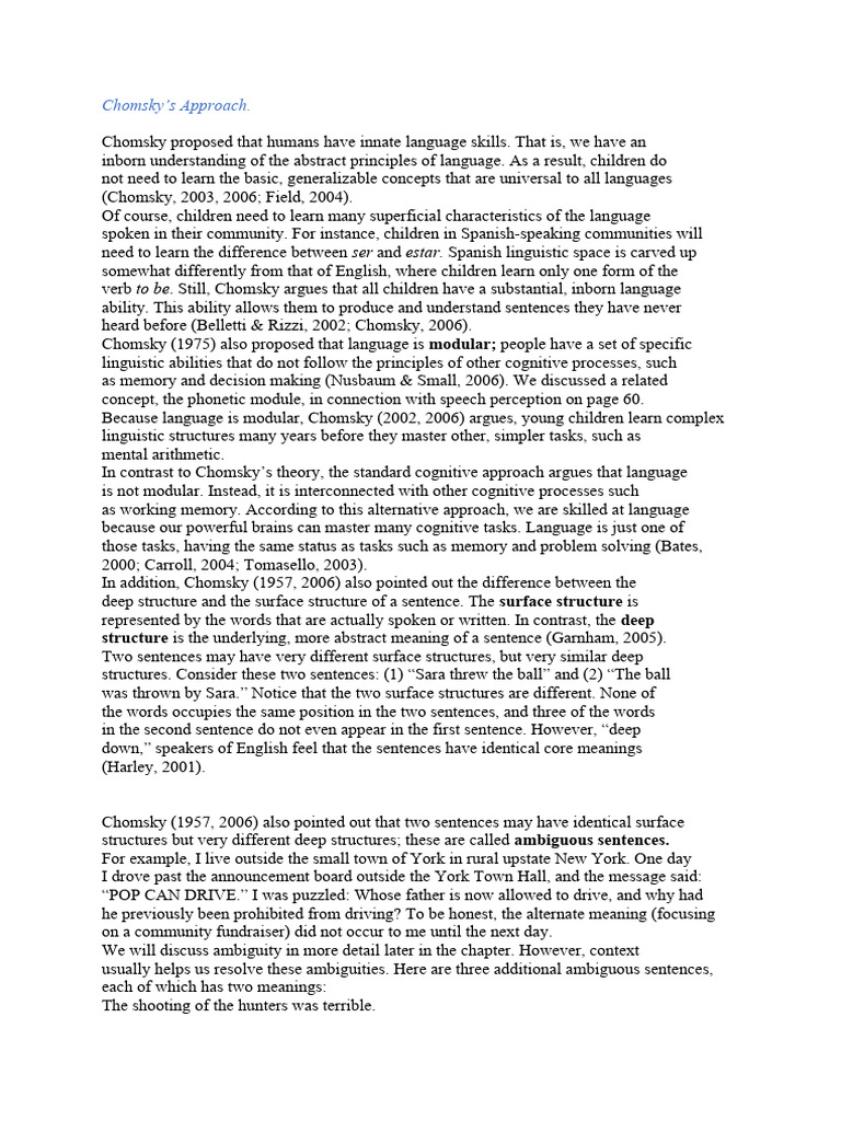 Chomsky's Approach Lang | PDF