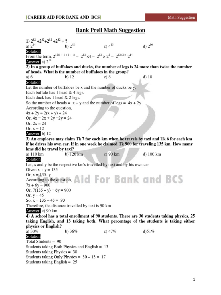 Bank Math Practice Questions | PDF