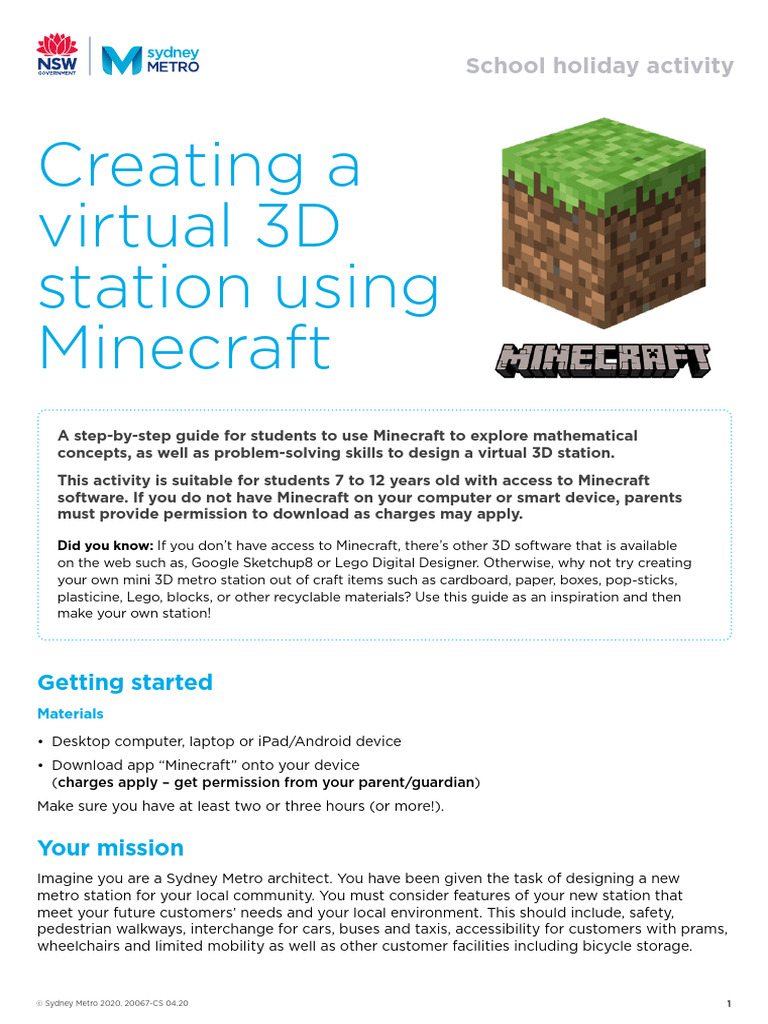 School Holiday Activity - Creating A 3D Virtual Metro Station With Minecraft | PDF | Minecraft ...