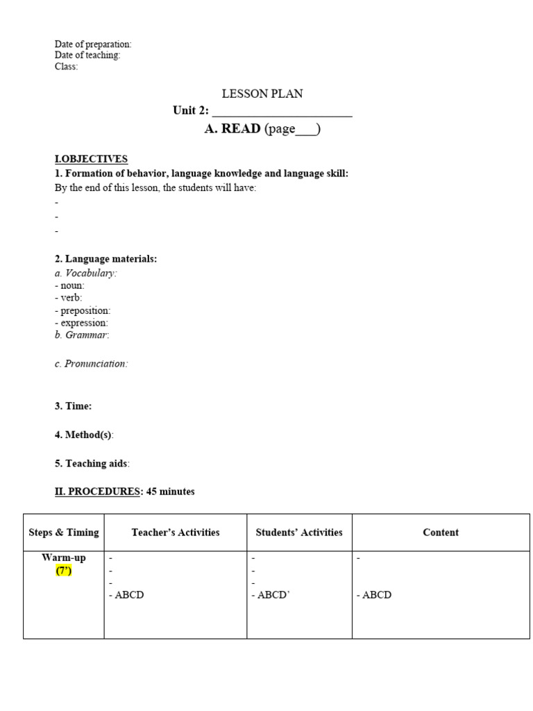 Lesson-Plan-Template - Copy | PDF | Part Of Speech | Languages