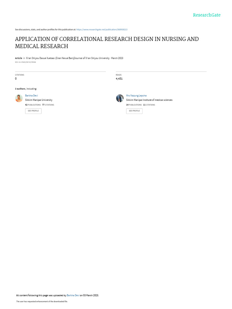 Application Of Correlational Research Design In Nursing And Medical