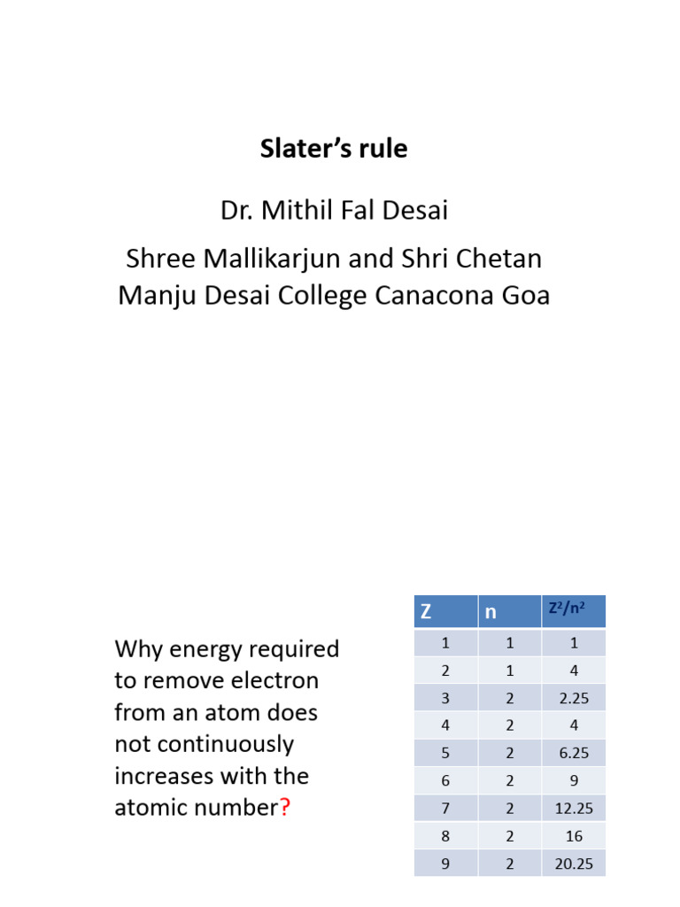 Understanding Slater's Rule for Electron Shielding | PDF | Technology ...