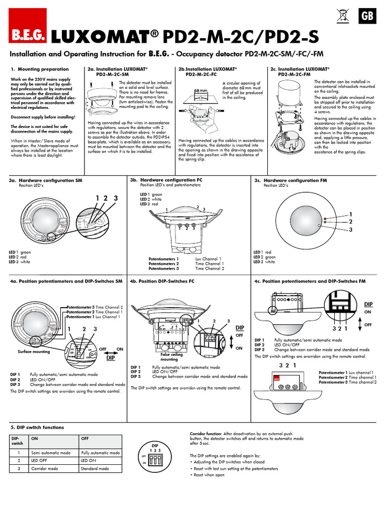 Luxomat PD2-M-2C/PD2-S: Installation and Operating Instruction For B.E ...