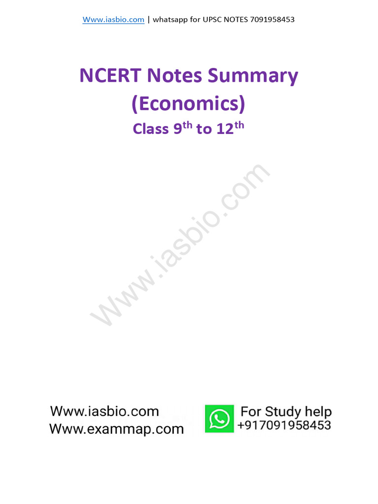 NCERT Notes Summary (Economics) : Class 9 To 12 | PDF | Poverty ...