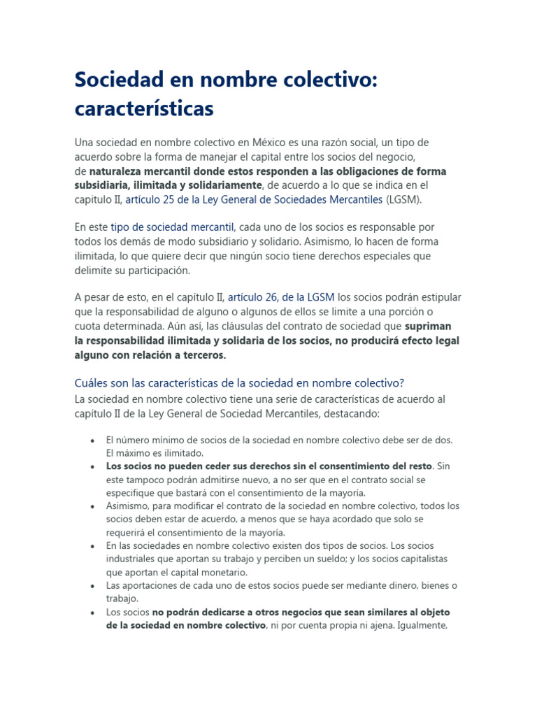 Sociedad en Nombre Colectivo | PDF | Sociedad de responsabilidad limitada | Business