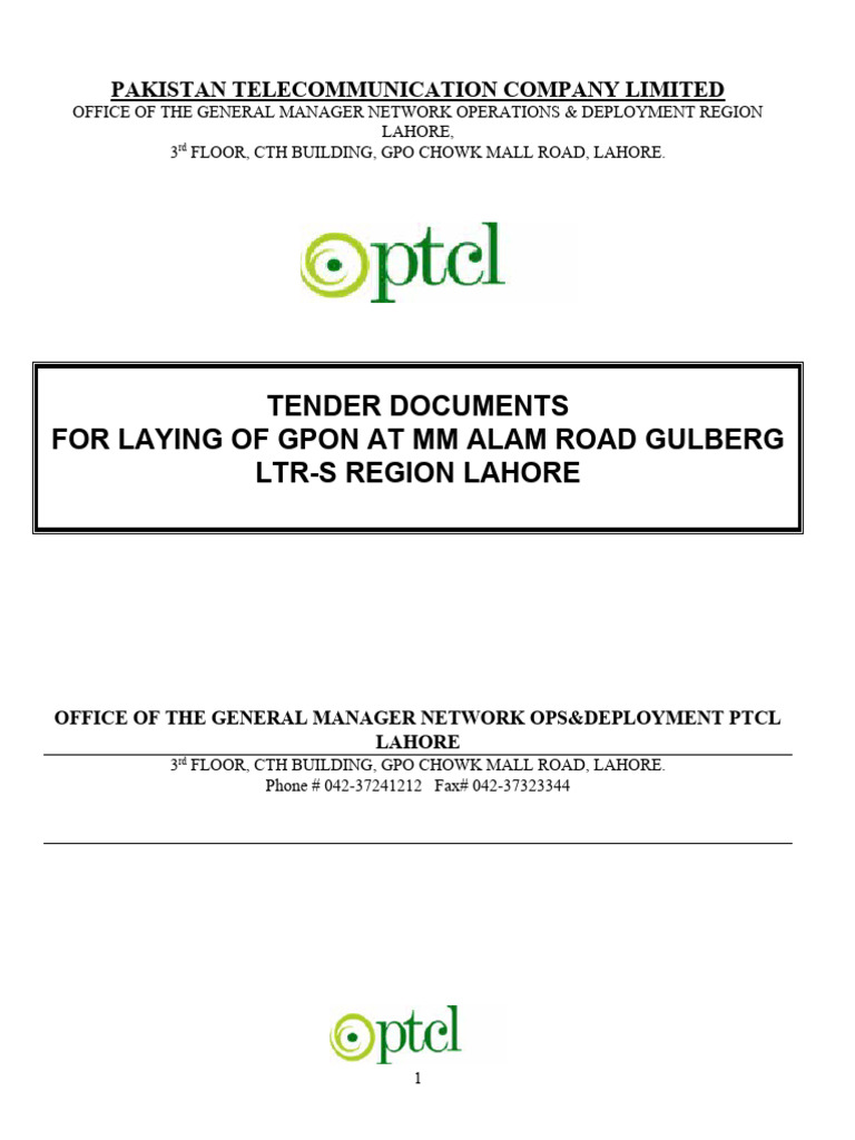 PTCL GPON Tender Documents | PDF | Receipt | Indemnity