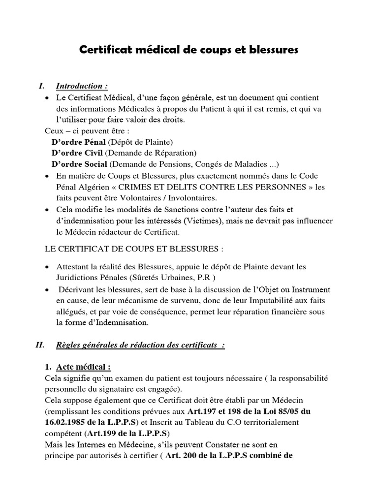 5 - Certificat Médical de Constatation Des Coups Et Blessures | PDF