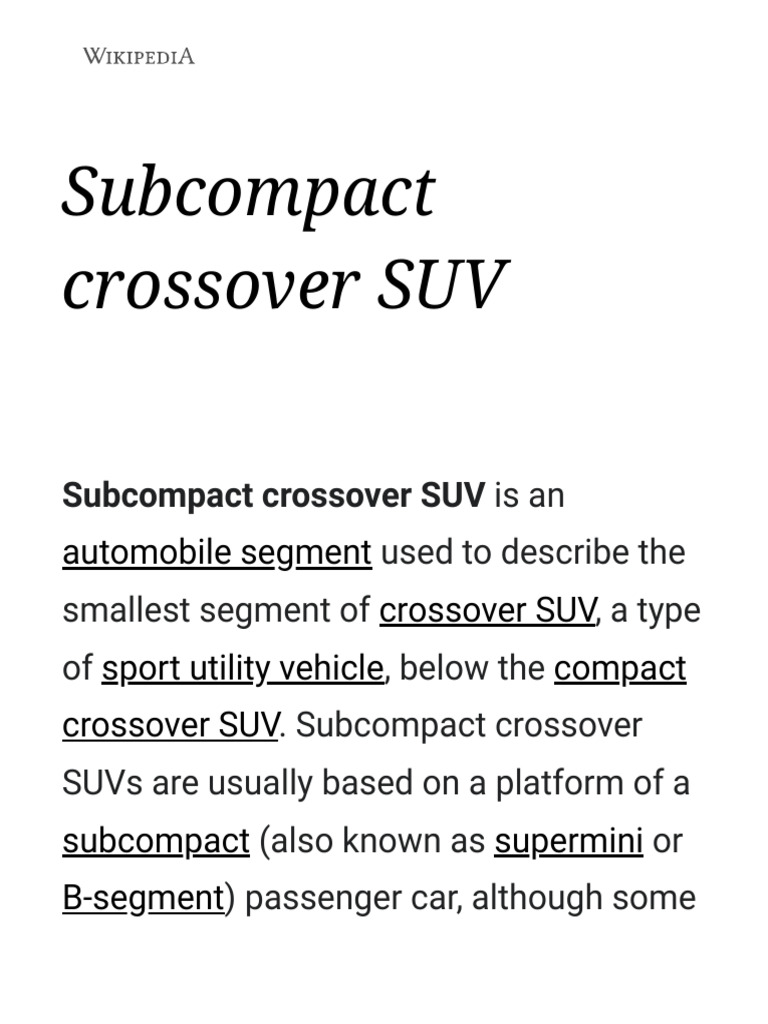 Overview of Subcompact Crossover SUVs | PDF | Private Transport | Front ...