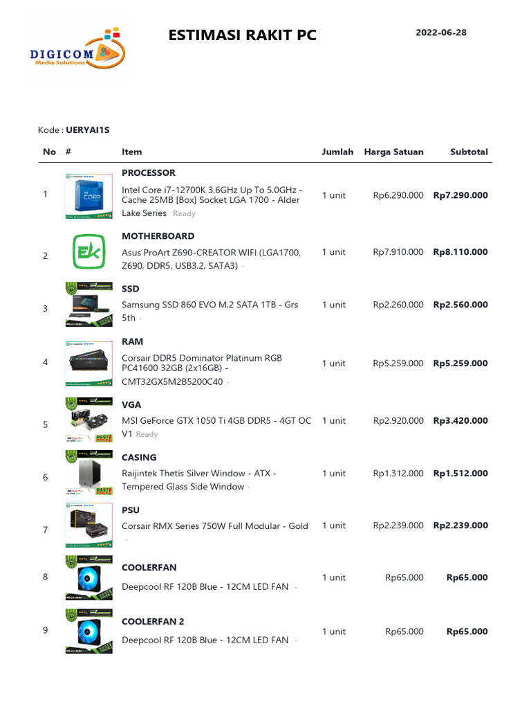 Estimasi - Rakit PC - Digicom Media Solution Jual Beli Komputer, Rakit ...