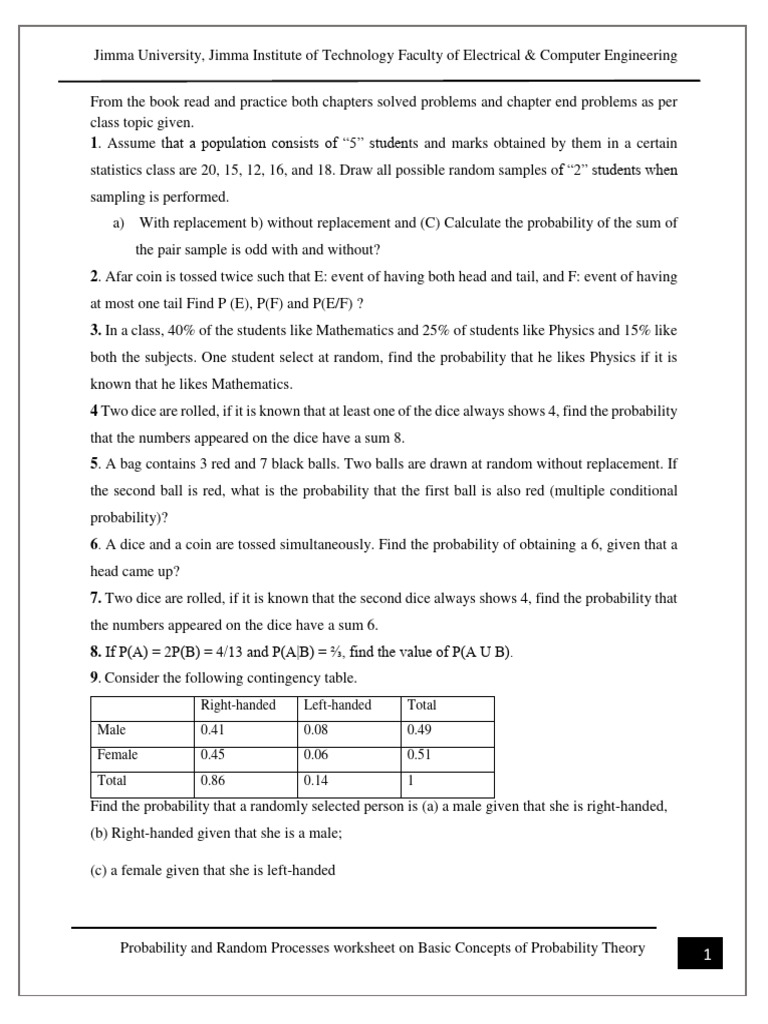 Worksheet of Probabilityand Random Process | PDF | Teaching Methods & Materials | Young Adult