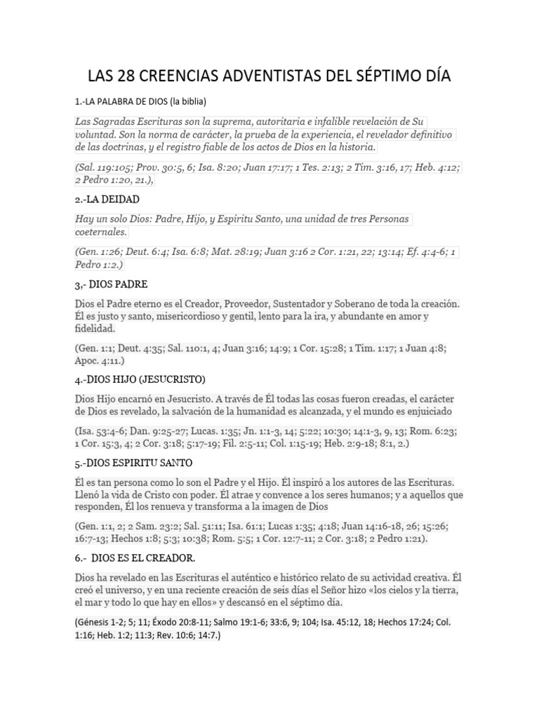 LAS 28 CREENCIAS ADVENTISTAS DEL SÉPTIMO DÍA | PDF | Cristo (título) | Creencia religiosa y doctrina
