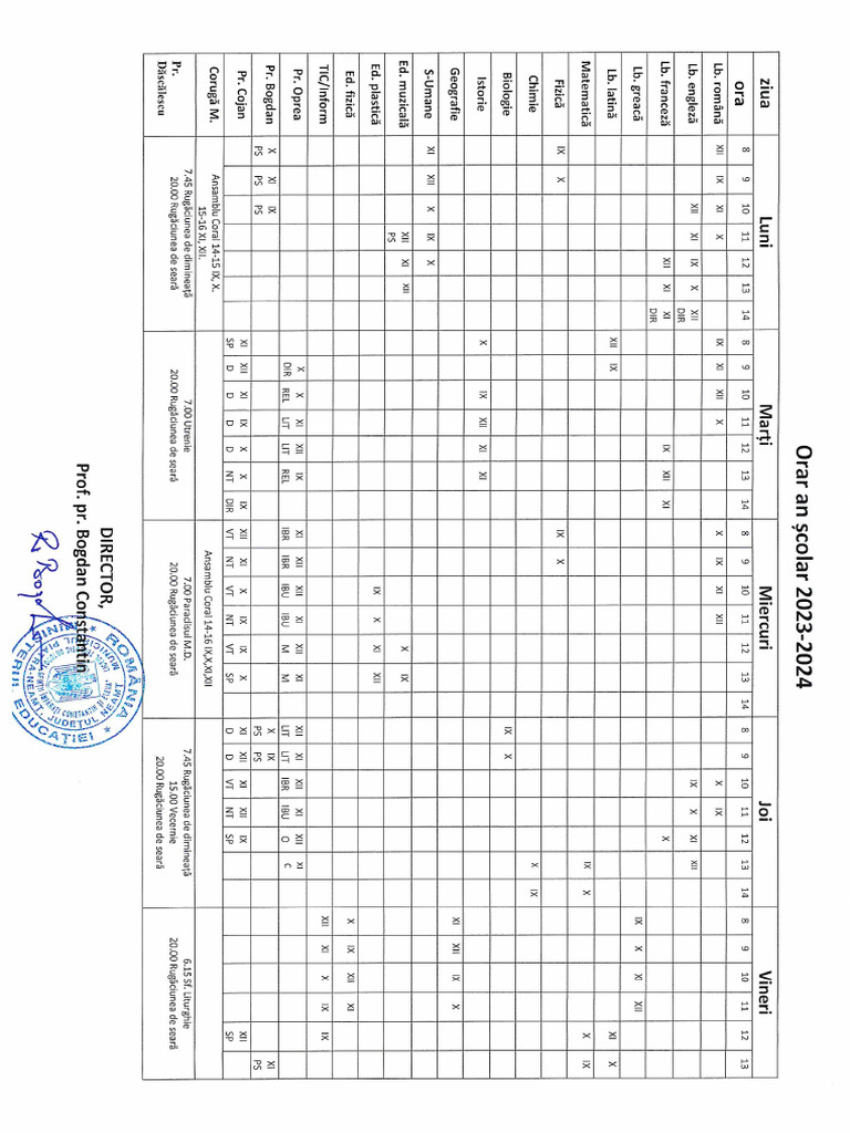 Orar Liceu 2023-2024 | PDF