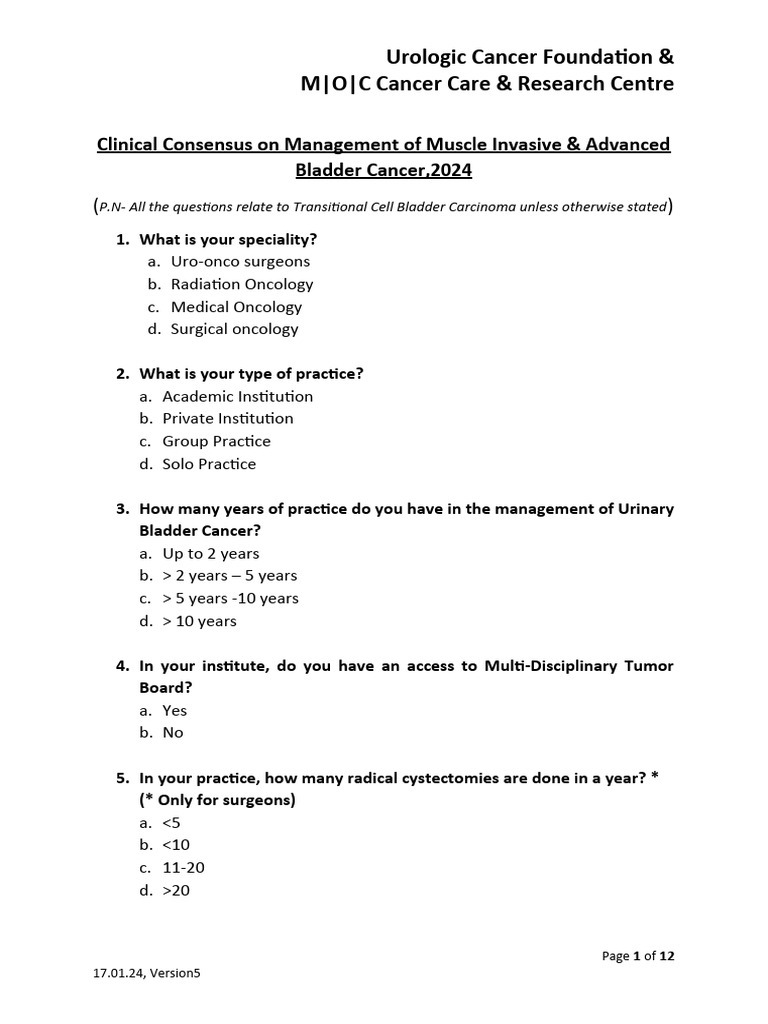 V5_Bladder cancer survey'24 -Final | PDF | Therapy | Oncology