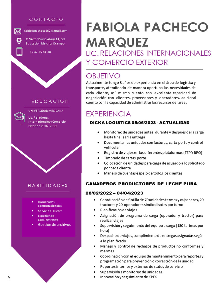 CV FABIOLA PACHECO MARTÍNEZ | PDF | Logística | Procesos de negocio