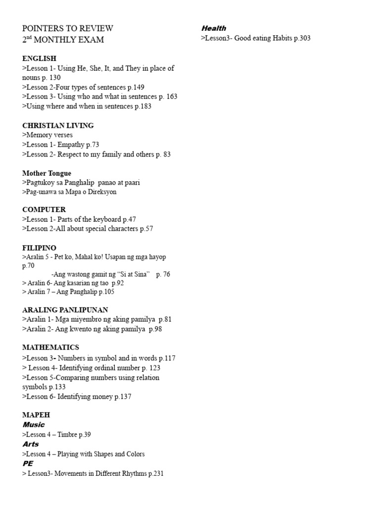 Pointers To Review 1 2nd Monthly Exam | PDF