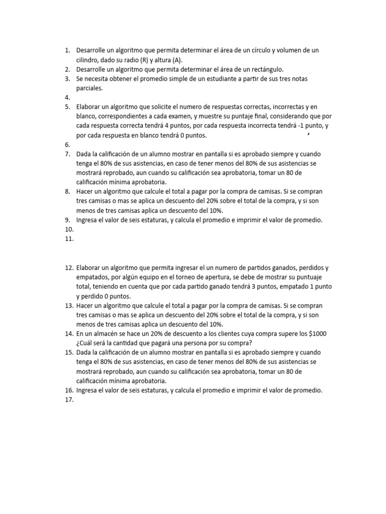 ejercicios de algoritmos | PDF ejercicios de algoritmos | PDF