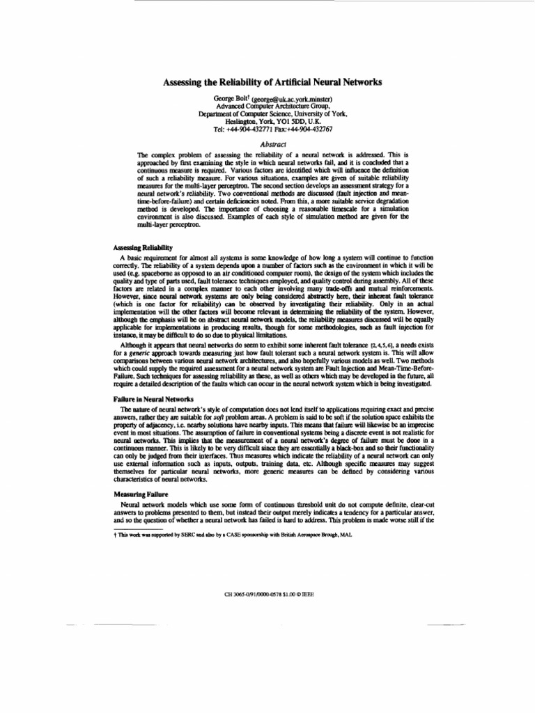 Assessing The Reliability of Artificial Neural Networks | PDF | Reliability Engineering ...