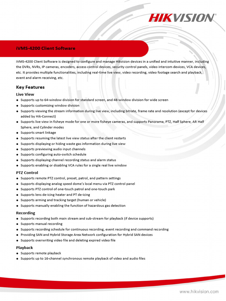 iVMS-4200-Client-Software_Datasheet_V3.10.1_20231024 | PDF | Access Control | Computer Network