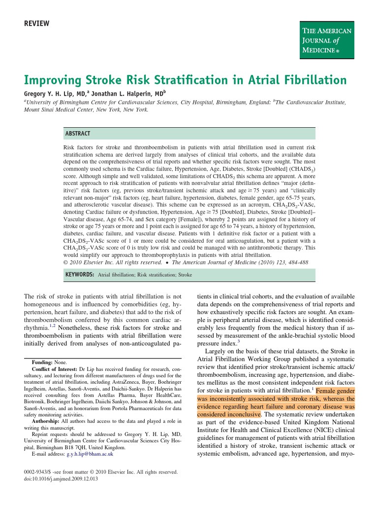Imprving Stroke Risk Stratification | PDF | Stroke | Myocardial Infarction