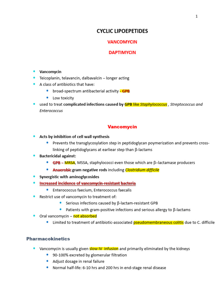 Pharma-URO-CYCLIC LIPOEPETIDES (Vancomycin) | PDF | Medical Specialties ...